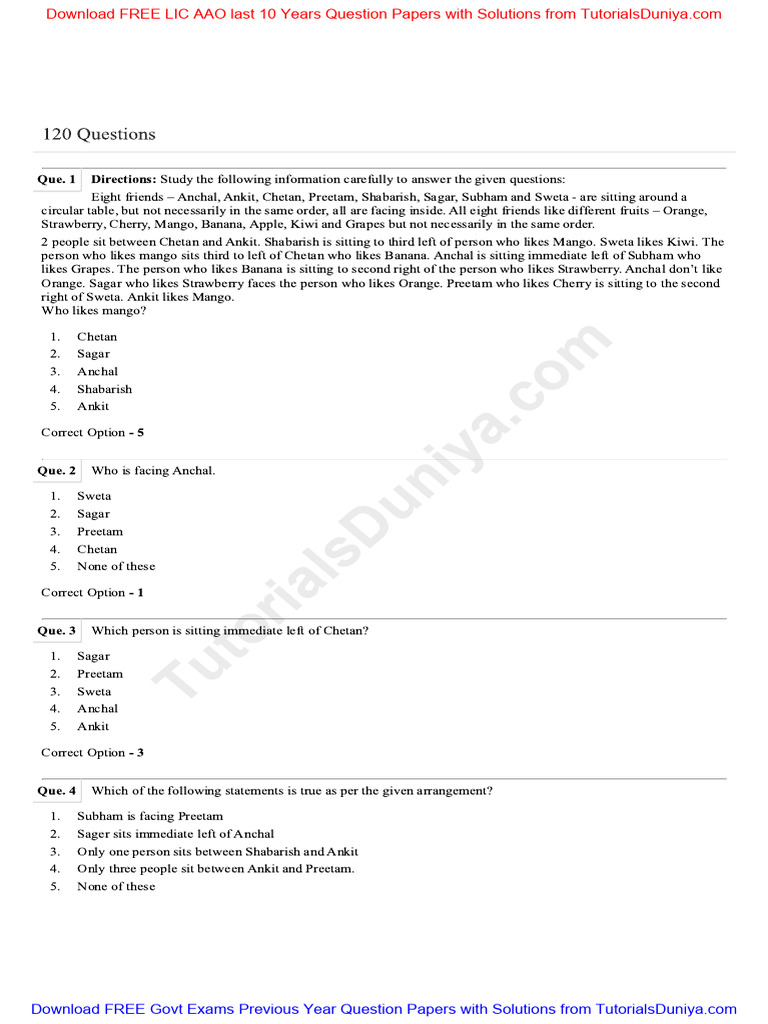 LIC AAO Prelims Question Paper 18 Mar 2023 | PDF