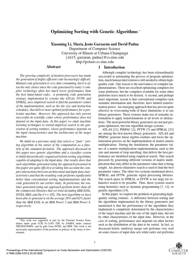 Optimizing Sorting With Genetic Algorithms | PDF | Genetic Algorithm | Program Optimization