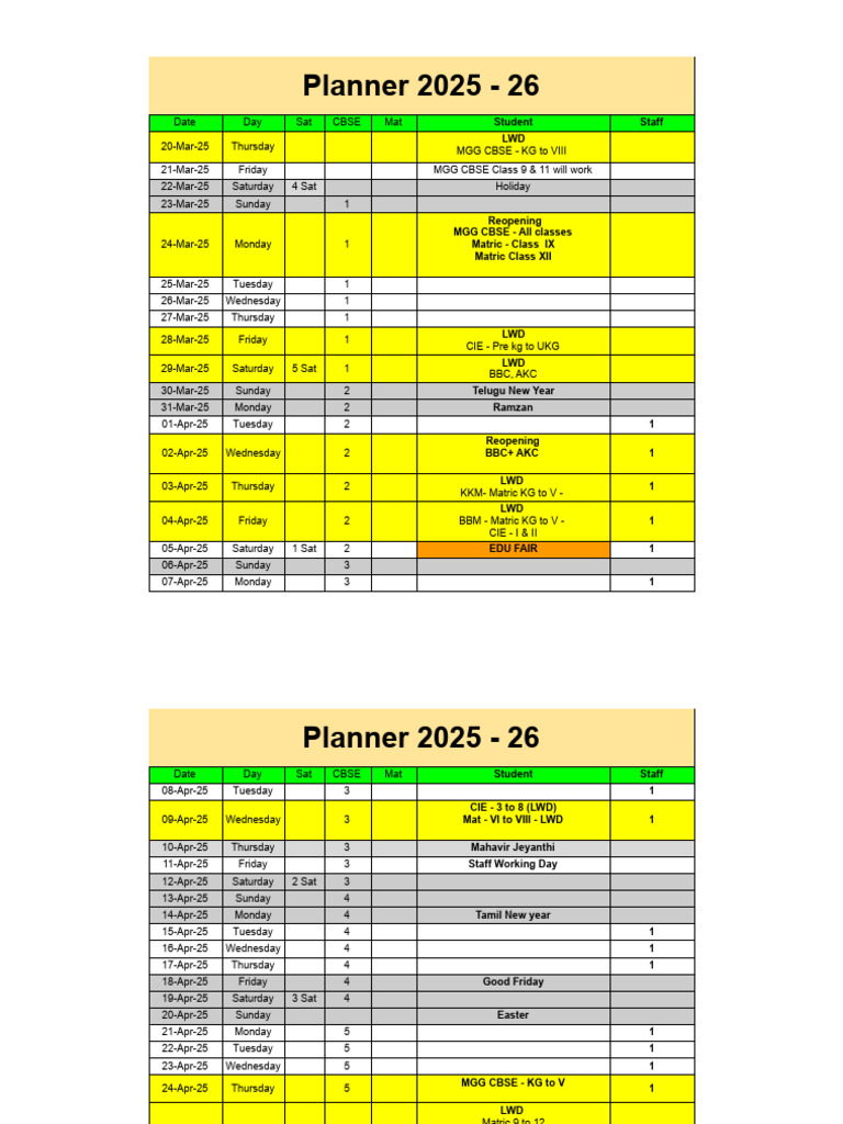School Planner - 2025-2026 | PDF | Religious Holidays | Observances