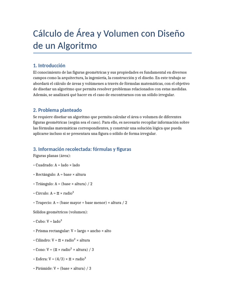 Calculo Area Volumen Algoritmo | PDF | Volumen | Geometría
