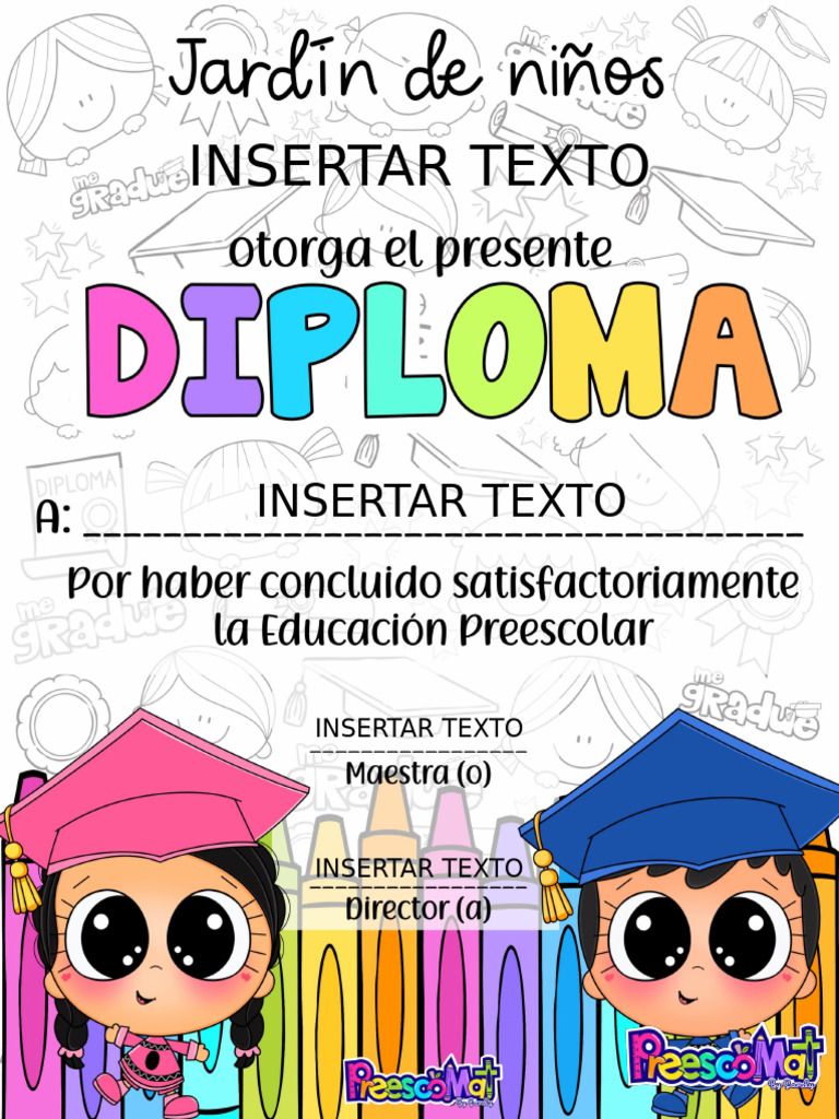 Diplomas CRAYOLITAS EDITABLE GRADUACIÓN Y ESCOLTA. PreescoMAT | PDF