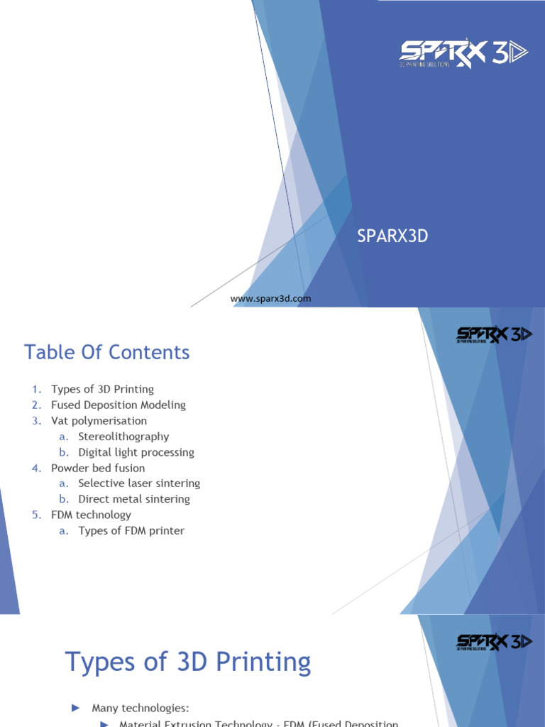Sparx3d 3d Printing Types 1 | PDF | 3 D Printing | Mechanical Engineering