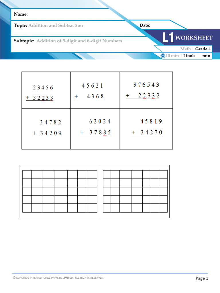 Grade 4 Math: Adding 5- & 6-Digit Numbers | PDF