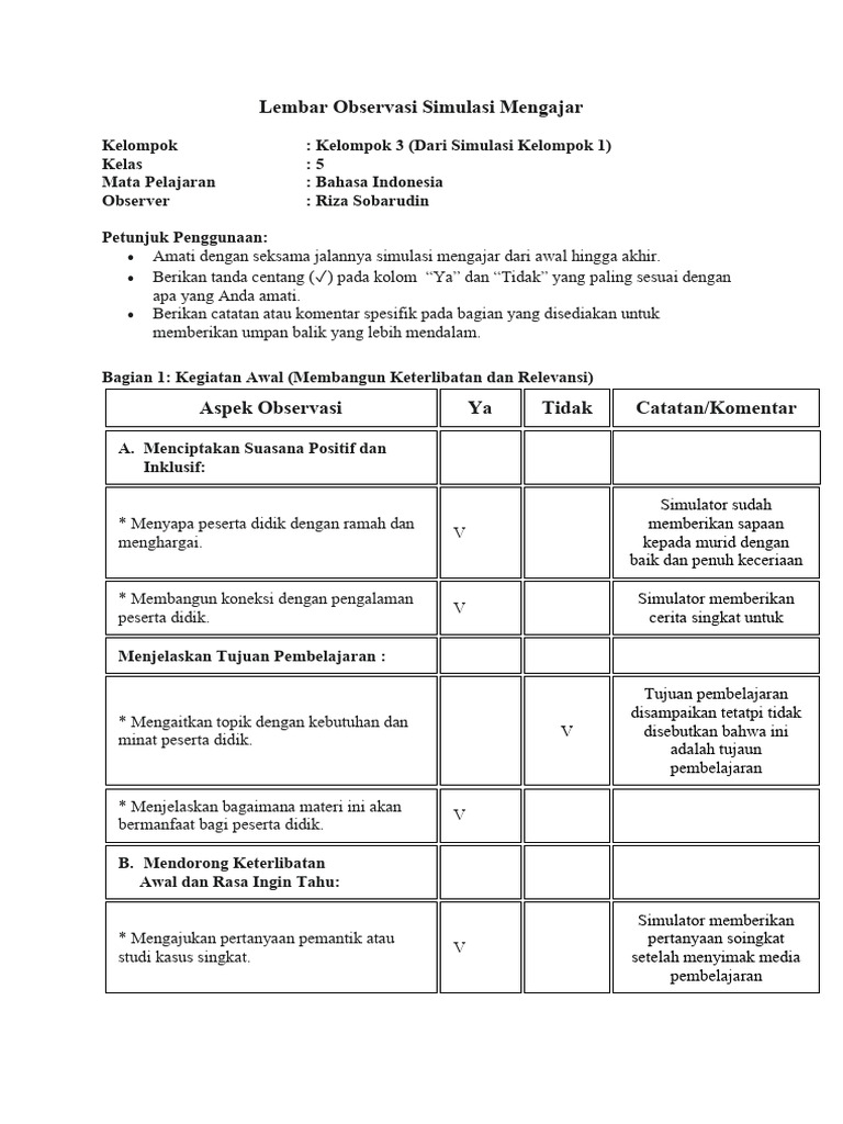 Format Observasi Riza | PDF