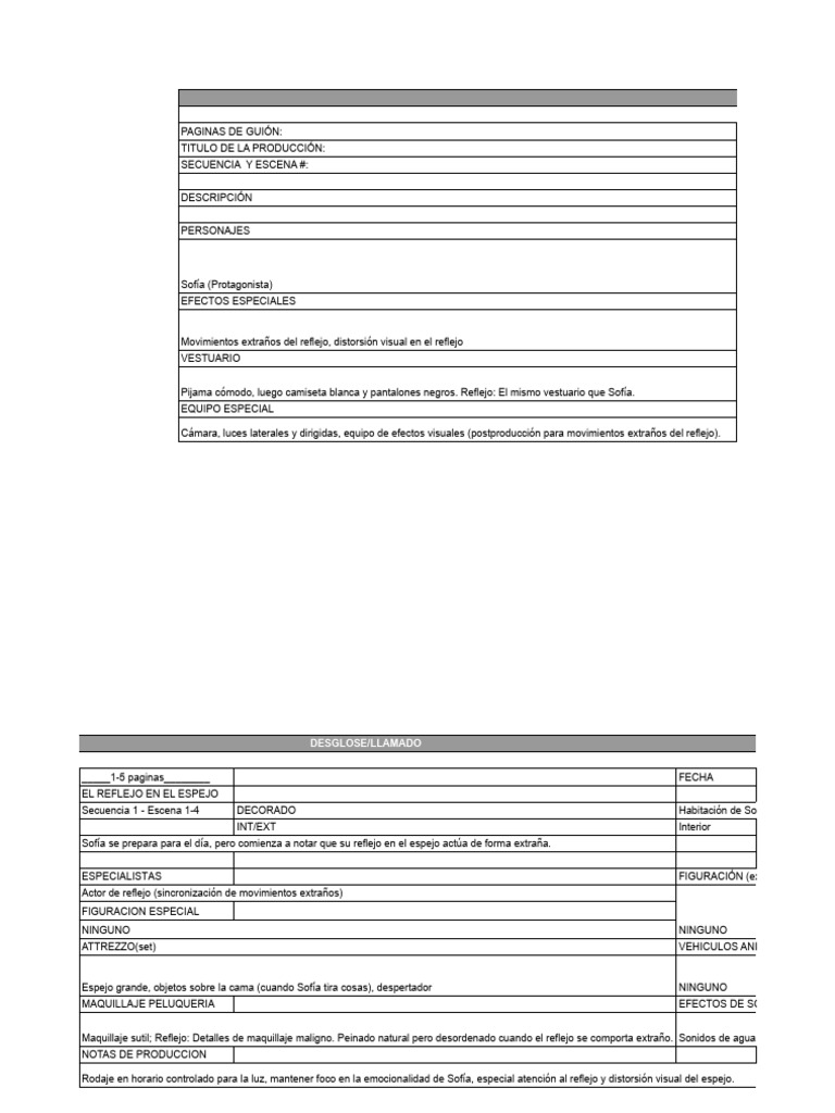 Copia de Desglose - Llamado - Sheet1 | PDF | Espejo