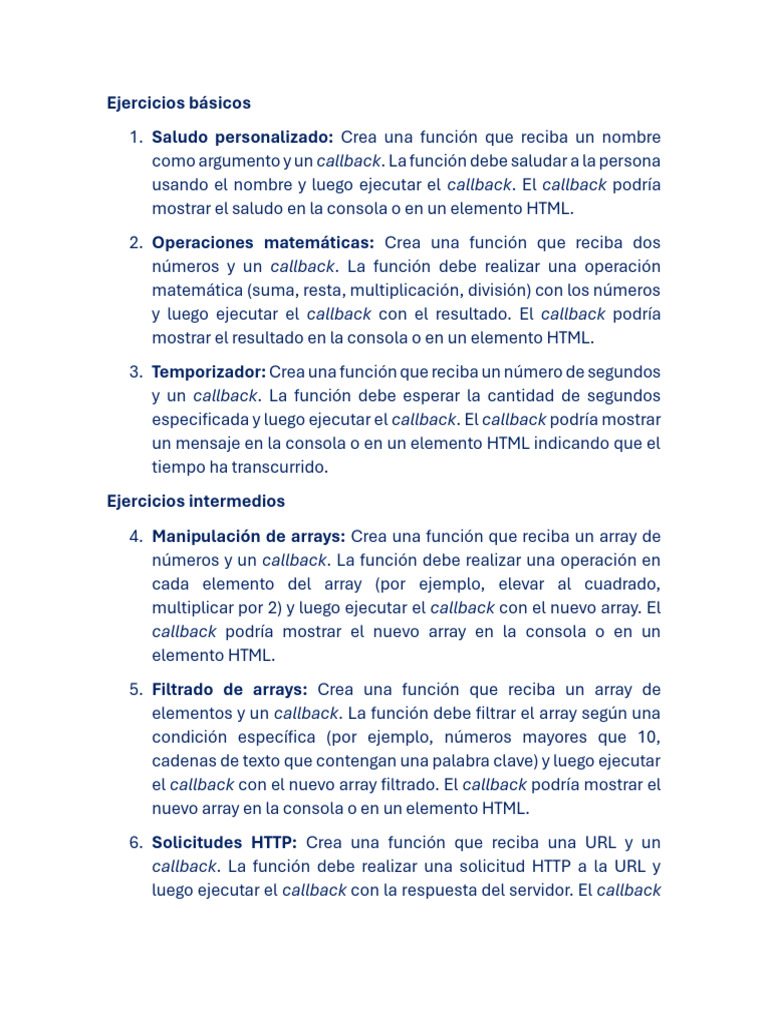 Callback Callback Callback: Ejercicios Básicos Saludo Personalizado ...
