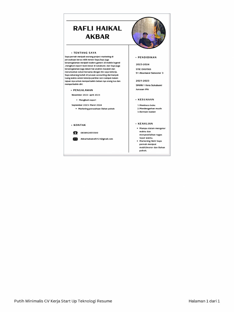 CV Lamaran Kerja Rafli Haikal Akbar | PDF
