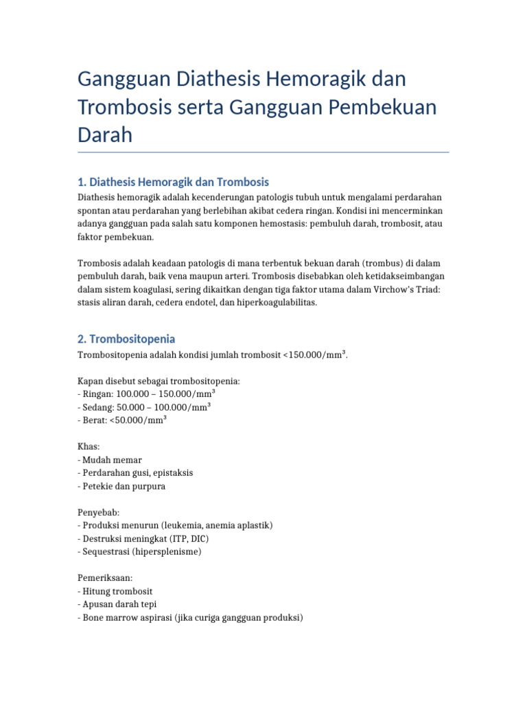 Diathesis Hemoragik Thrombosis Hemofilia VWD | PDF