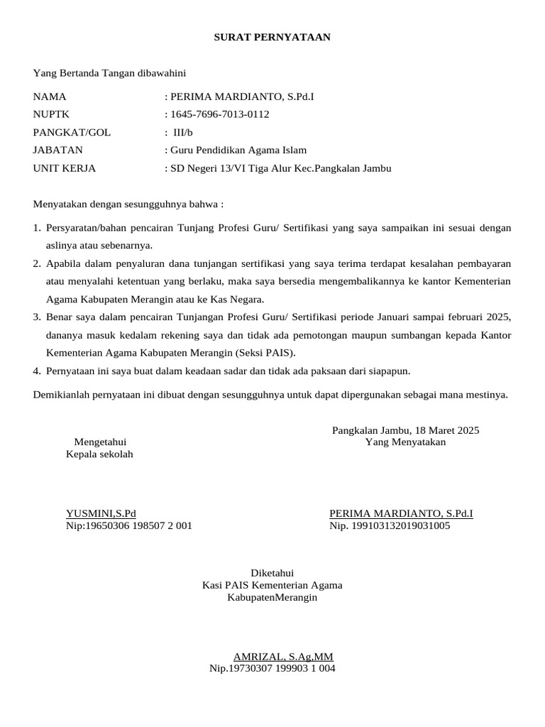 Blangko Surat Pernyataan | PDF