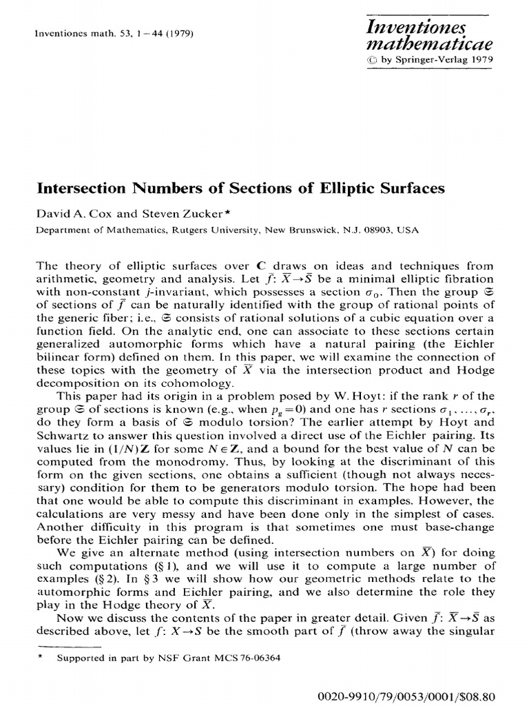 Cox Zucker Intersection Numbers | PDF | Abstract Algebra | Mathematical Objects