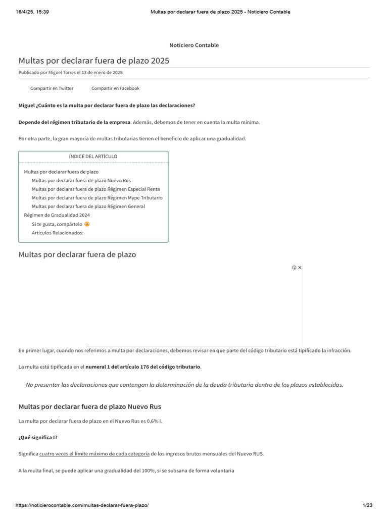 Multas Por Declarar Fuera de Plazo 2025 | PDF | Multa (pena)