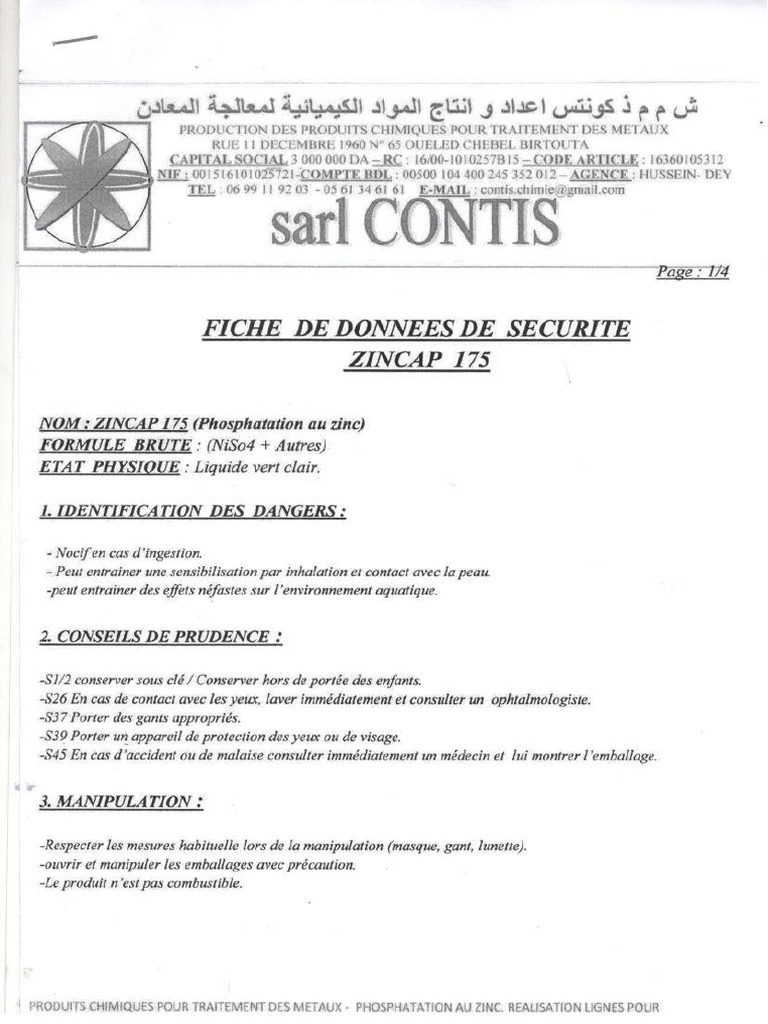 Fiche Technique Phosphatation SARL CONTIS | PDF
