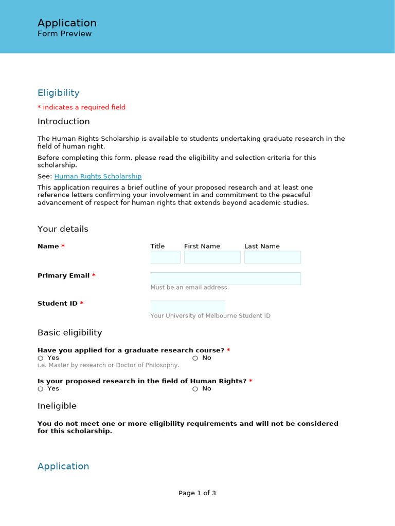 Human Rights Scholarship Application Form | PDF
