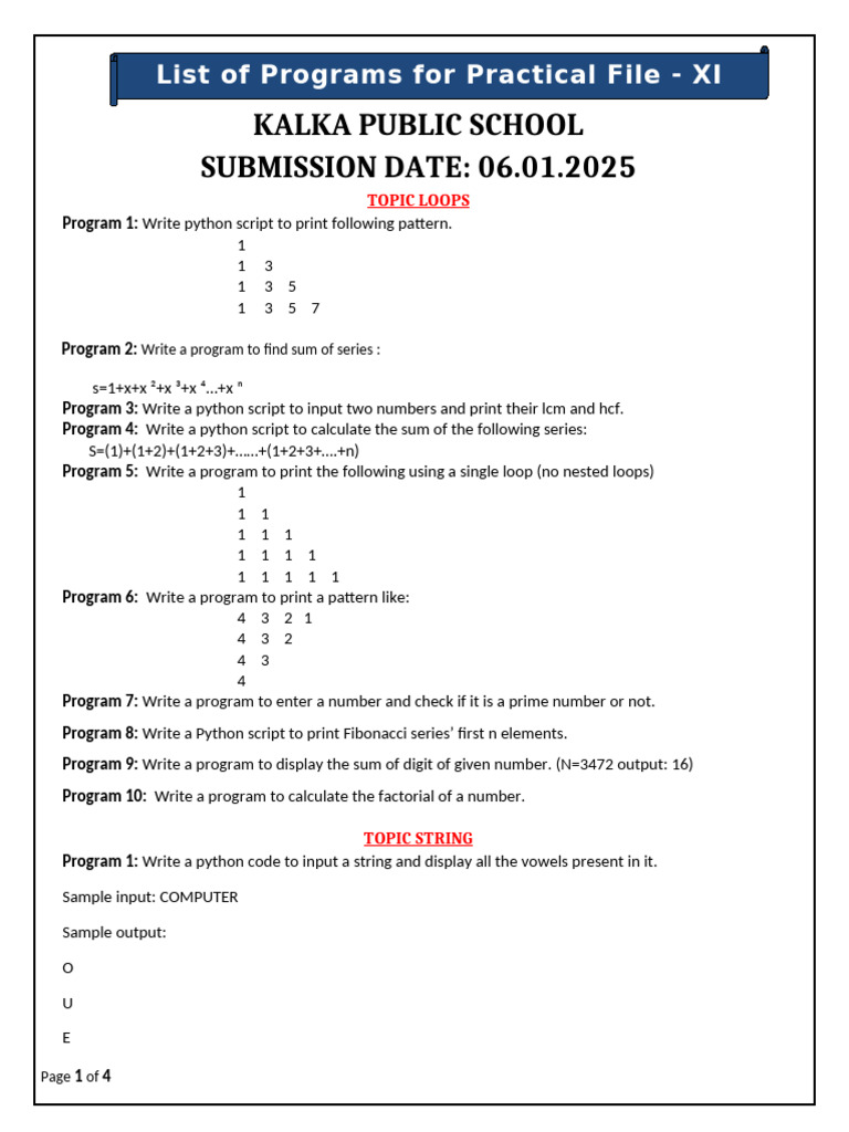 Computer Sc. Practical File - XI ANNUAL 2024-25 | PDF | Letter Case | String (Computer Science)