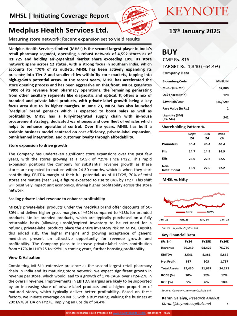 Initiating Coverage Report Medplus Health Services LTD | PDF | Retail ...