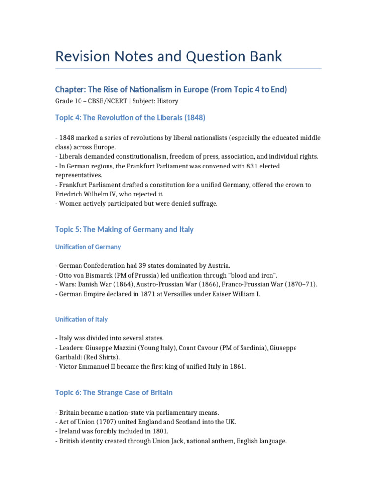 Rise of Nationalism in Europe Topic 4 To End | PDF | German Empire ...