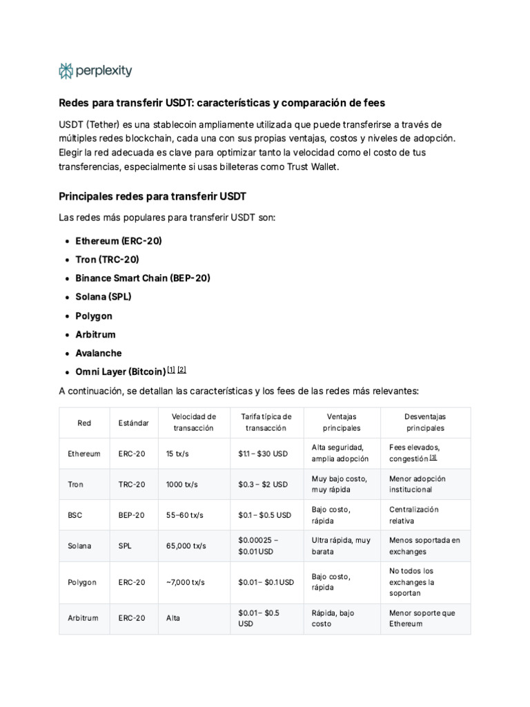 Redes para Transferir USDT - Características y Comp | PDF | Informática