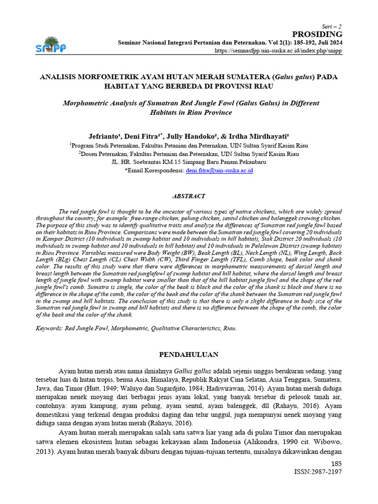 Morfometri Ayam Hutan Merah Riau | PDF