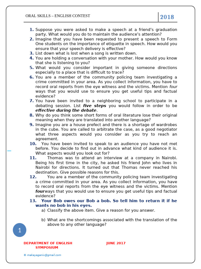 Revision 2018 - Oral Drills-3 | PDF | English Language | Nonverbal ...