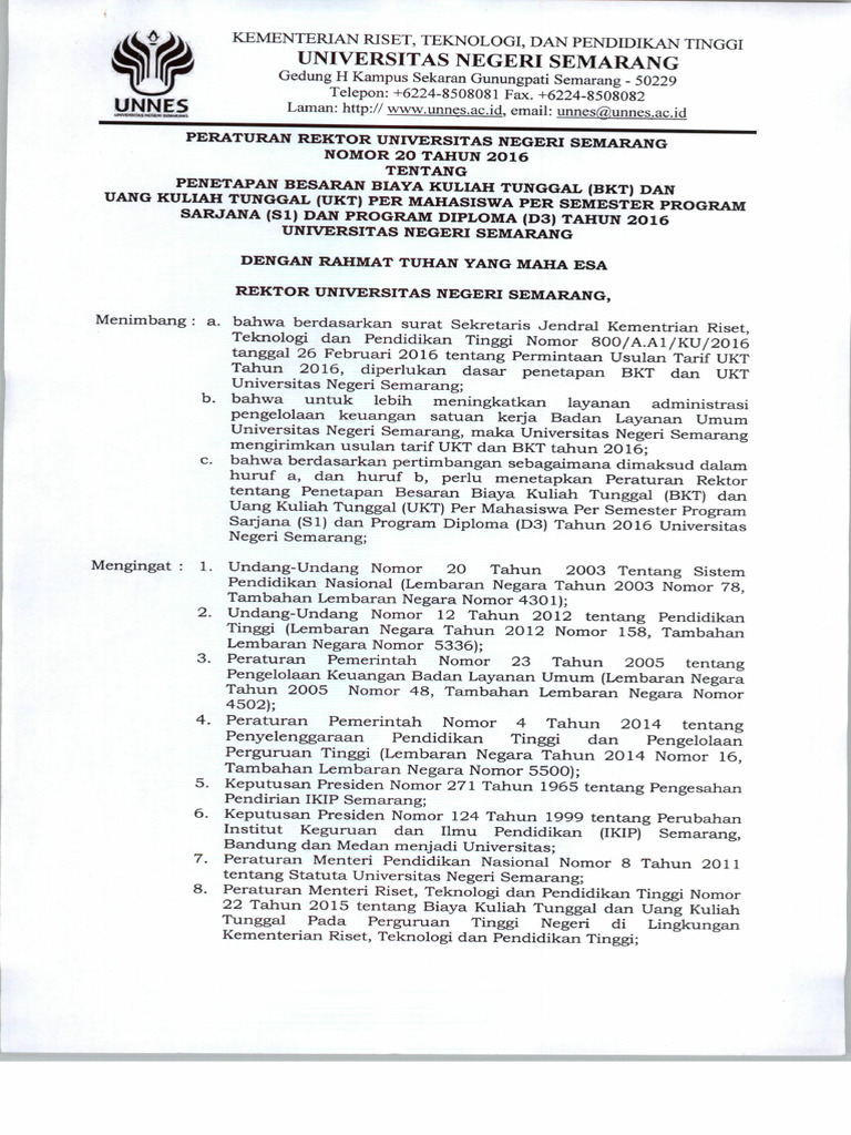No 20. Penetapan Besaran BKT Dan UKT Mahasiswa Si Dan D3 | PDF