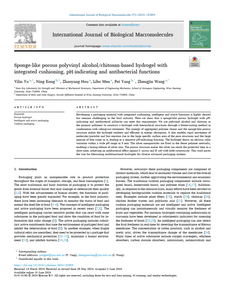 Hydrogel Sponge - Like Porus Pva - Chitosan | PDF | Biopolymer | Gel