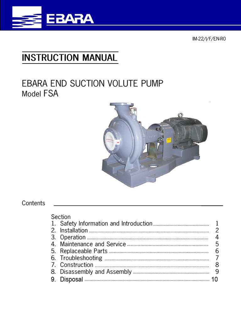 Ebara Pump PTEI Instruction Manual FSA | PDF | Pump | Mechanical Engineering