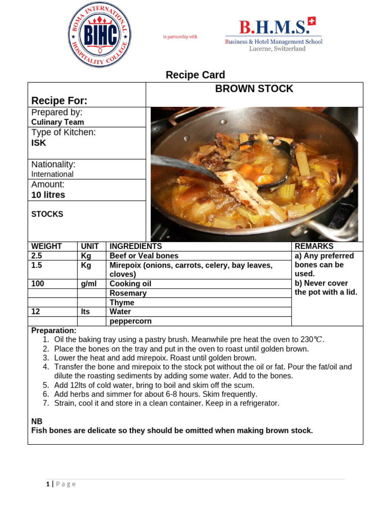 Brown Stock Recipe | PDF