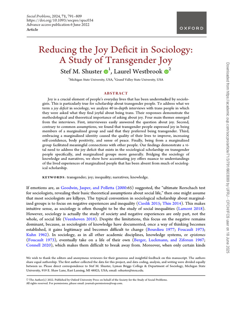 Transgender Joy: Addressing Sociology's Deficit | PDF | LGBTQIA+ ...