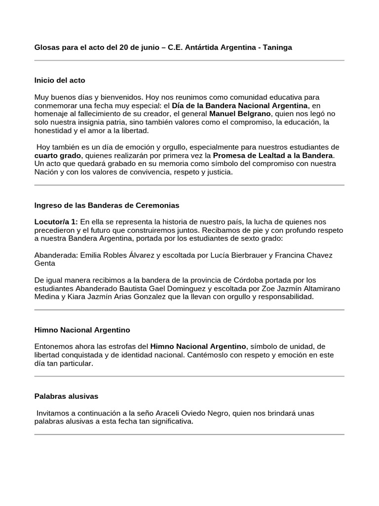 Glosas para El Acto Del 20 de Junio | PDF