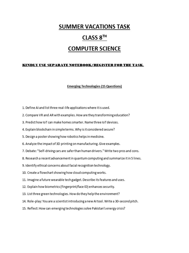 Summer Task Class 8 Computer | PDF | Microsoft Excel | Spreadsheet