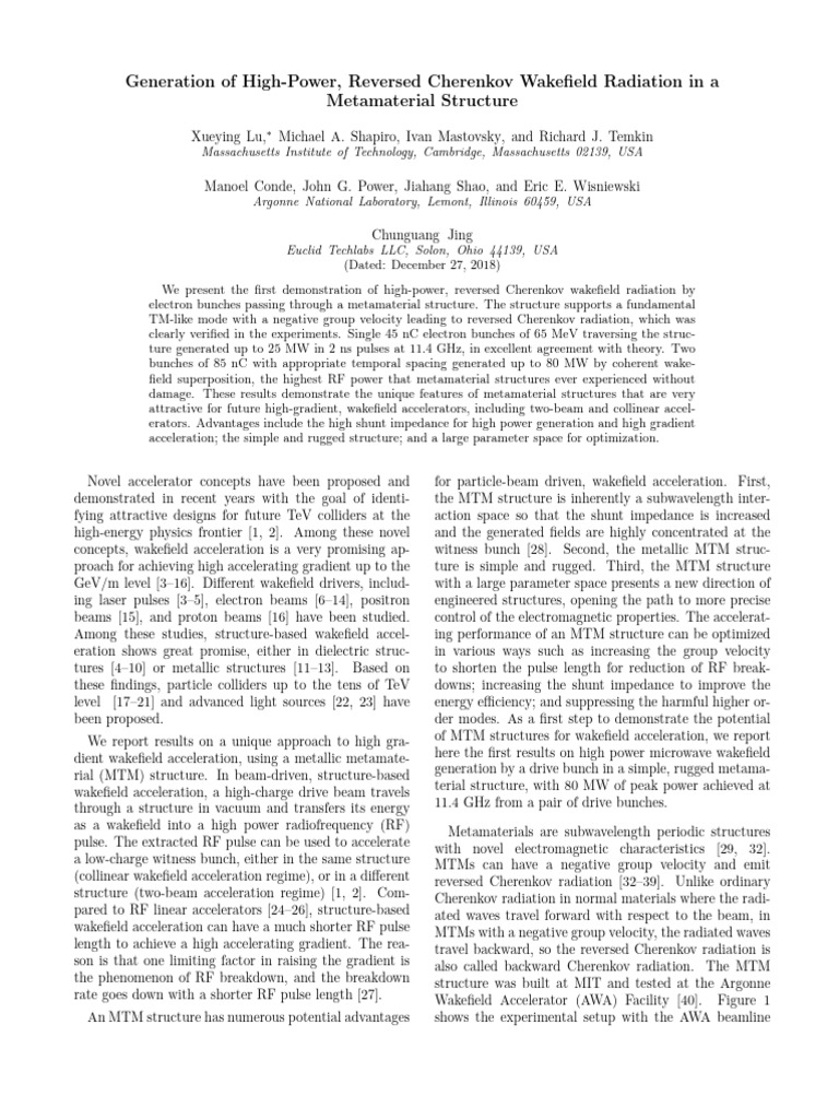 High-Power Reversed Cherenkov Radiation | PDF | Physics | Physical ...