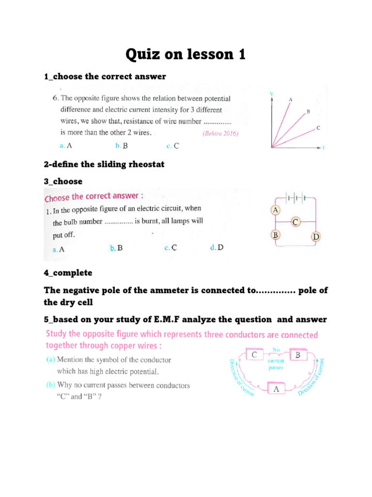 Quiz On Lesson 1 Unit 2 | PDF