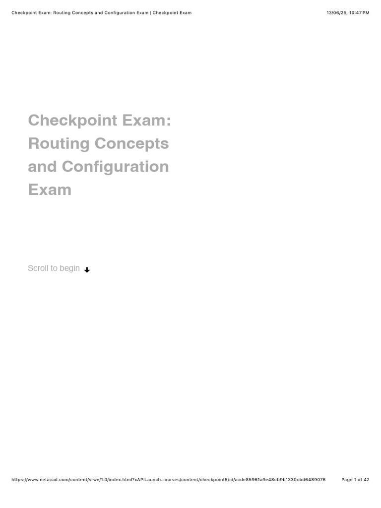Checkpoint Exam: Routing Concepts and Configuration Exam - Checkpoint Exam | PDF | Routing ...