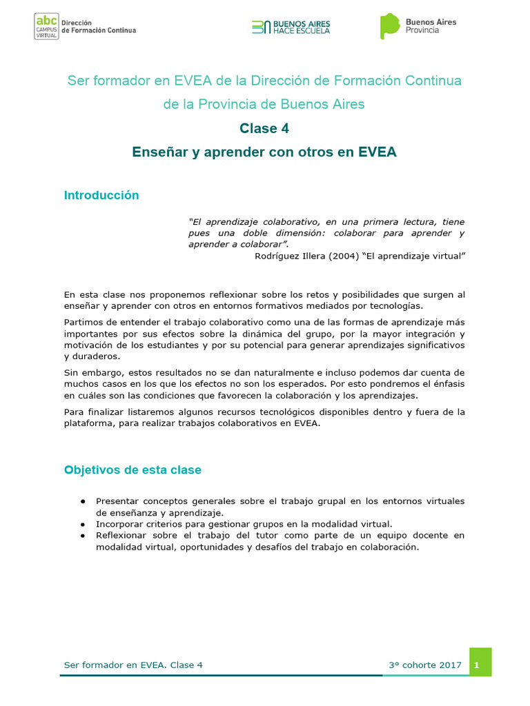 Clase 4 - Enseñar y Aprender Con Otros en EVEA | PDF | Aprendizaje | Wiki