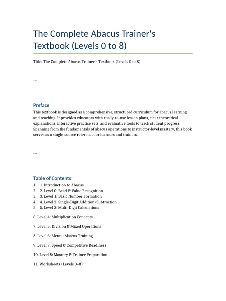 Abacus Training Curriculum Levels 0-8 | PDF