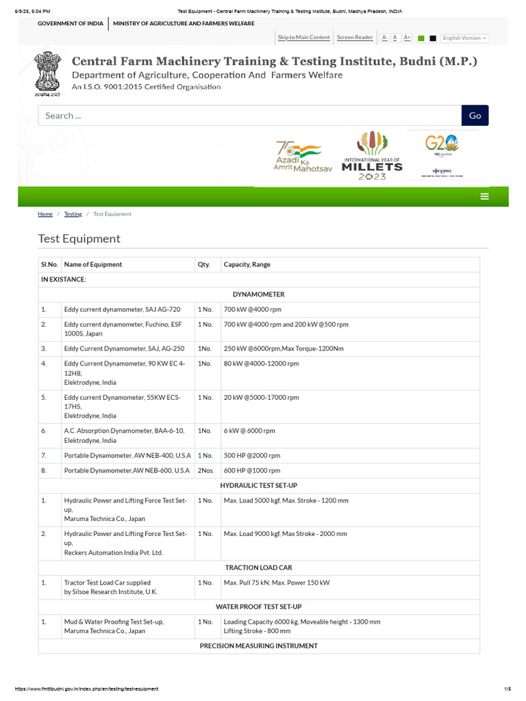 Test Equipment - Central Farm Machinery Training & Testing Institute ...