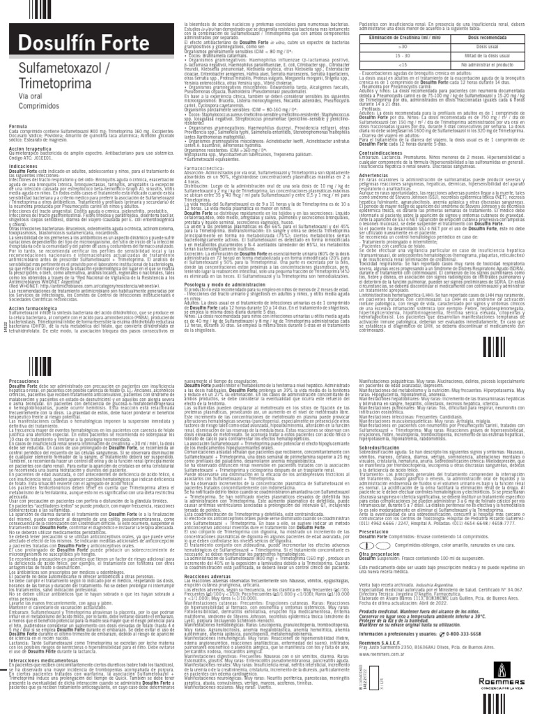 Dosulfín Forte: Sulfametoxazol / Trimetoprima | PDF | Especialidades Medicas | Medicina CLINICA