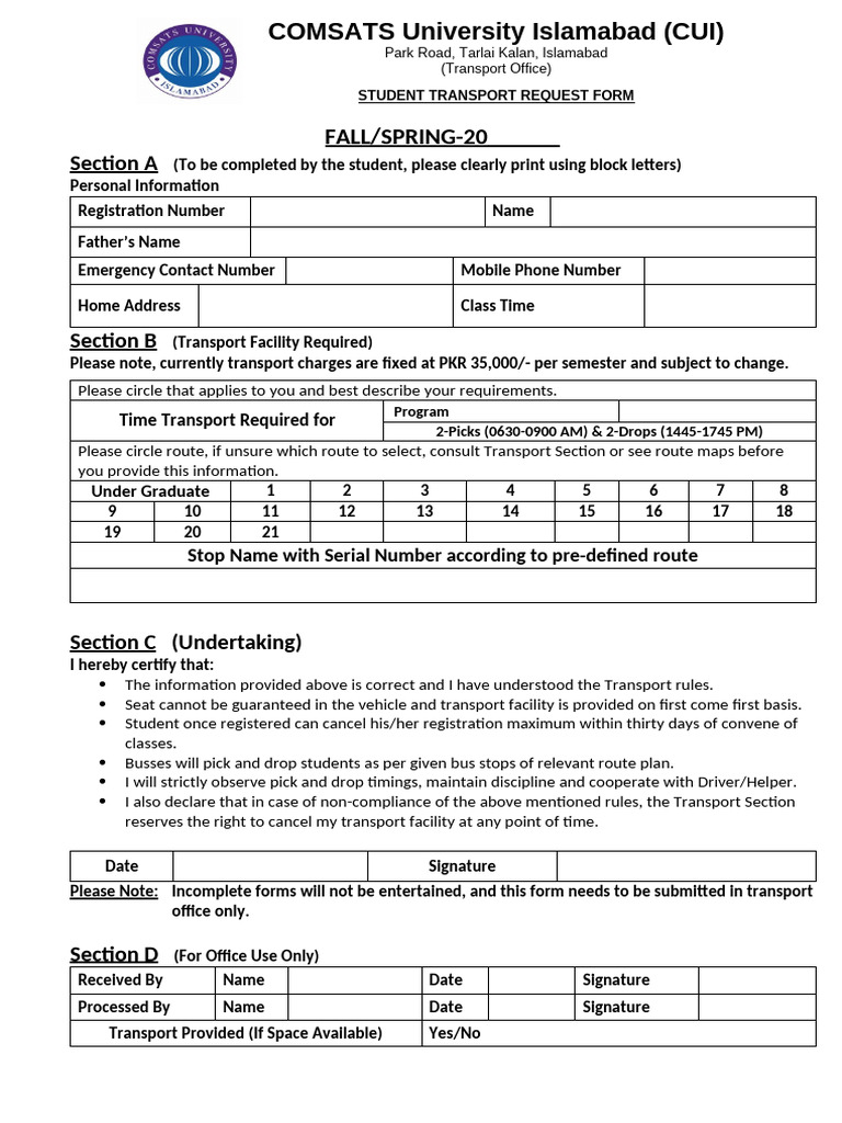 CUI Transport Charges & Request Form | PDF | Road Transport | Land ...