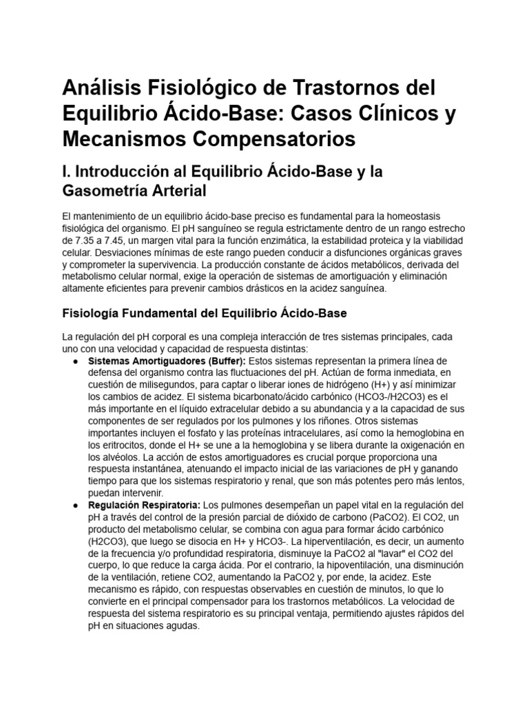 Trastornos del Equilibrio Ácido-Base: Análisis y Compensación | PDF ...