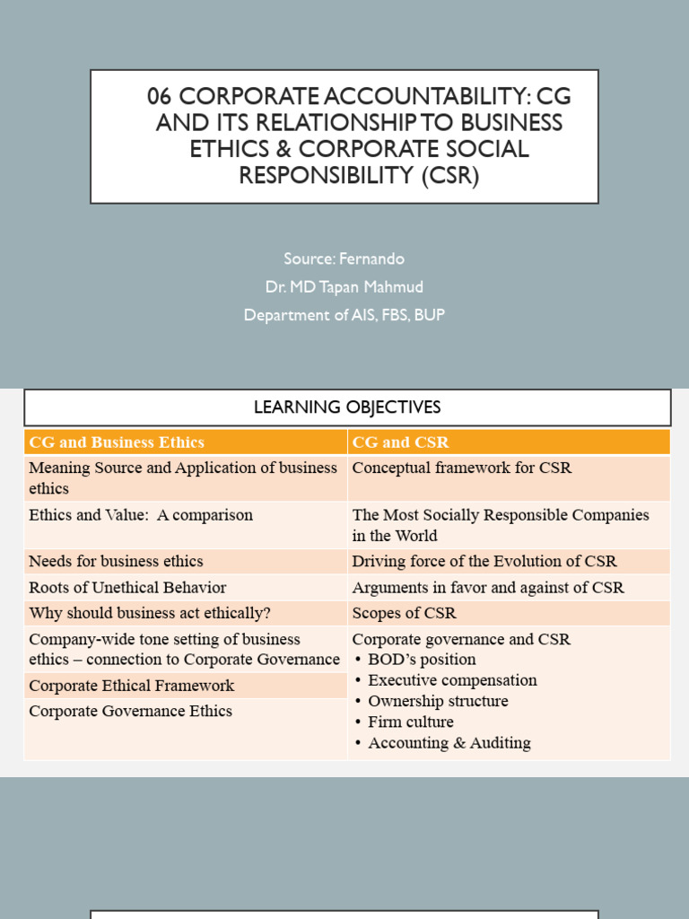 06 Corporate Accountability - CG, CSR & Business Ethics (MTM) | PDF ...