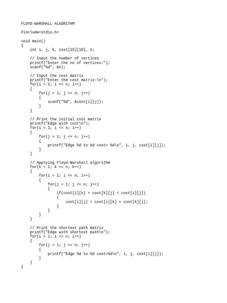 Floyd-Warshall Algorithm | PDF | Algorithms | Theoretical Computer Science