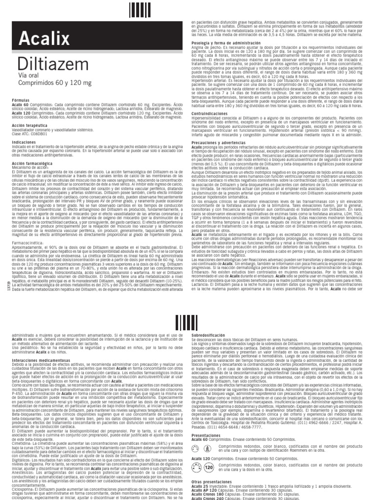 Acalix: Diltiazem | PDF | Tableta (Farmacia) | Drogas