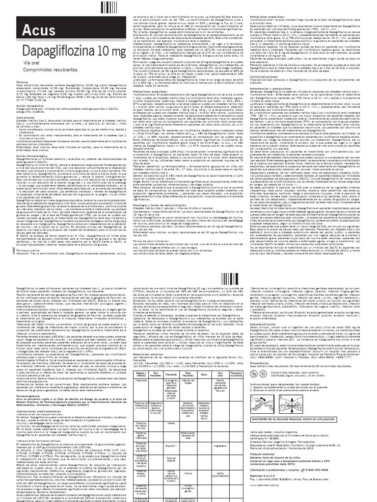 Dapagliflozina: Vía Oral Comprimidos Recubiertos | PDF | Drogas ...