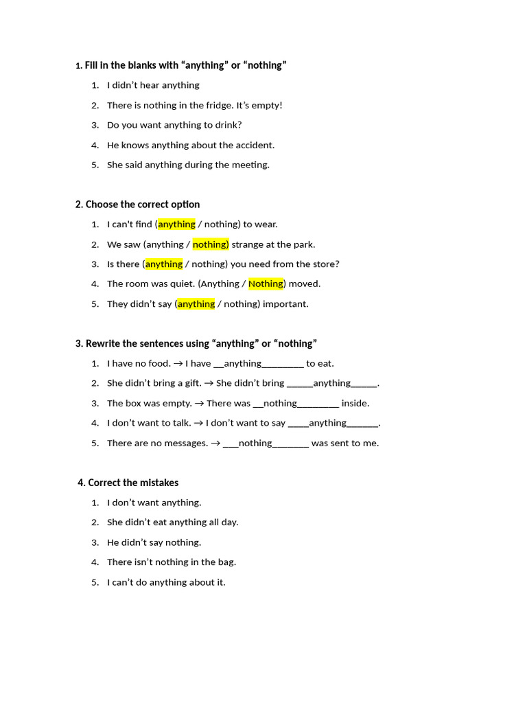 Something, Anything, Nothing Exercises | PDF