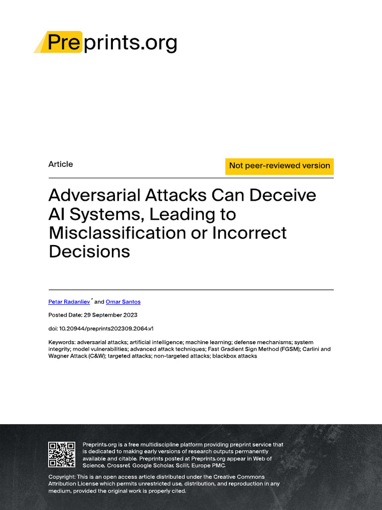 Radanliev and Santos 2023 Adversarial Attacks Can | PDF | Artificial ...