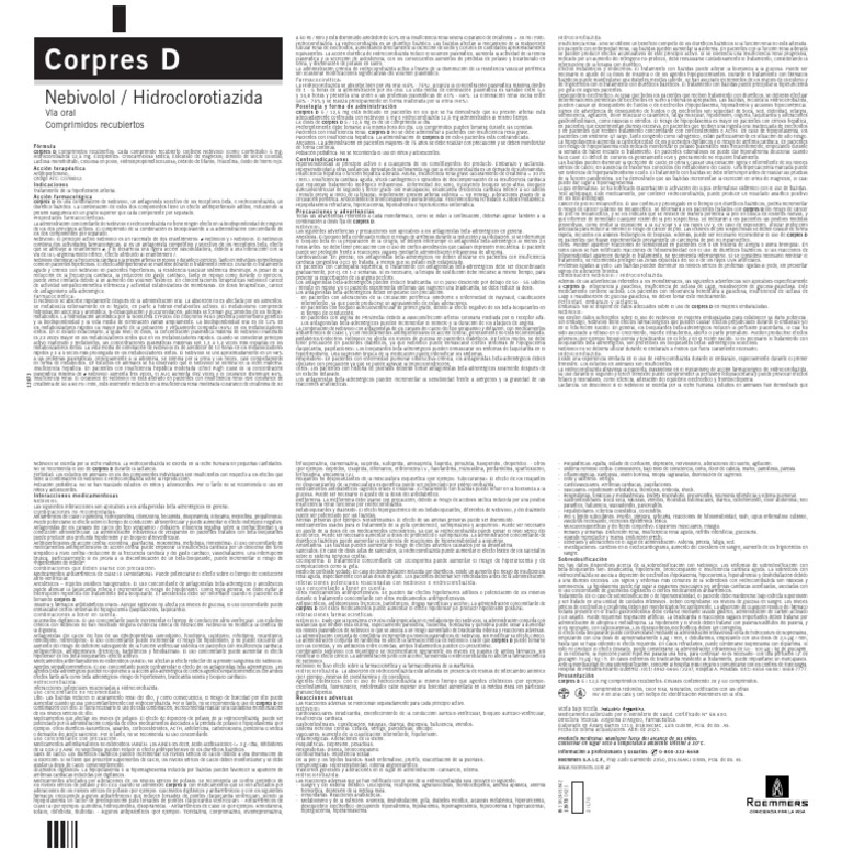 Corpres D: Nebivolol / Hidroclorotiazida | PDF | Riñón | Nefrología