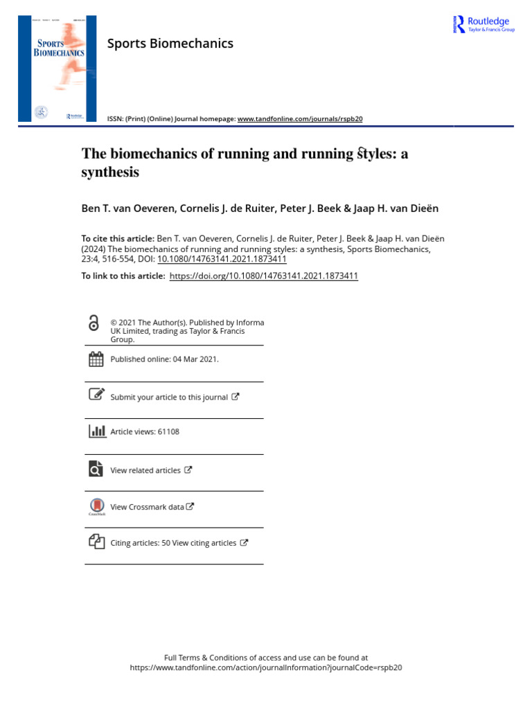 The Biomechanics of Running and Running Styles A Synthesis | PDF ...
