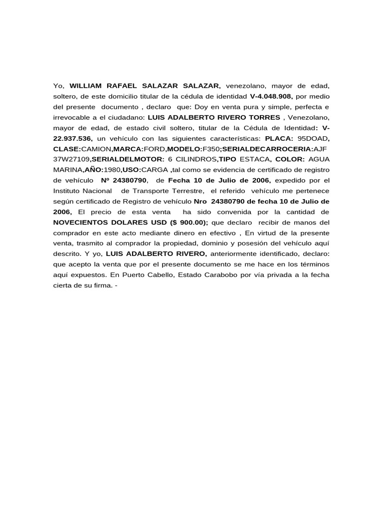 Traspaso Con Poder Williams Salazar | PDF