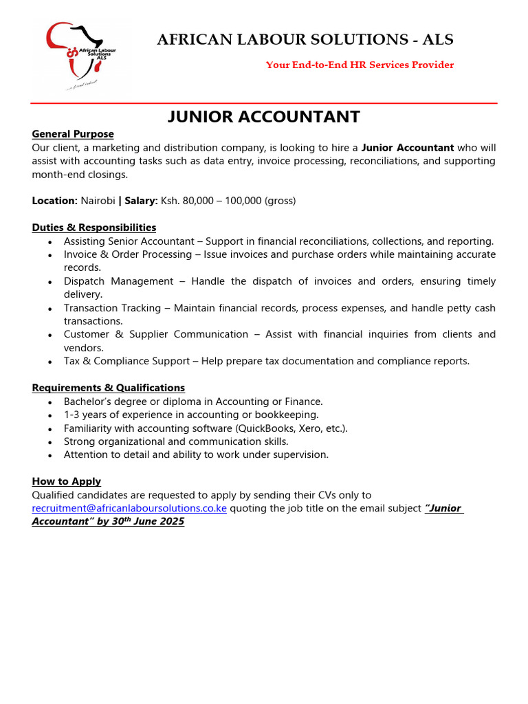 Junior Accountant - Job Advert - Als | PDF