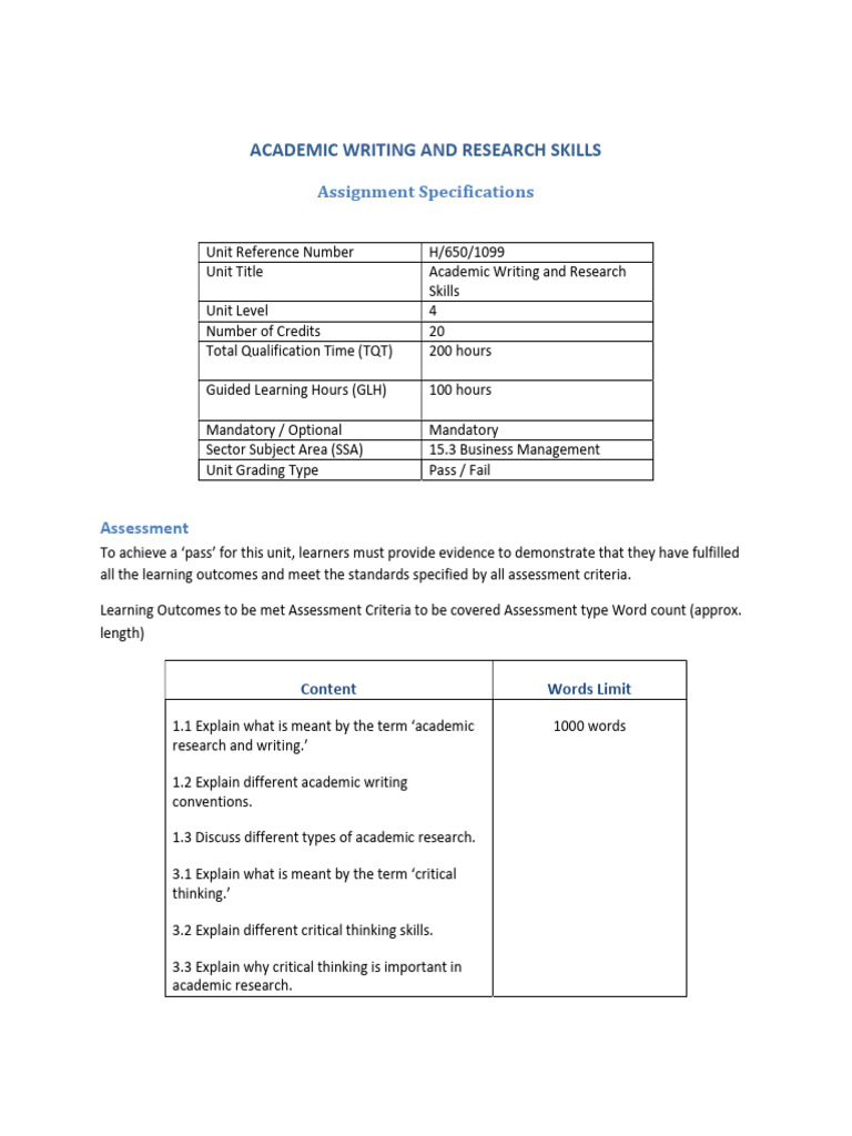 Assignment Brief - Academic Writing-L4 | PDF | Critical Thinking | Argument